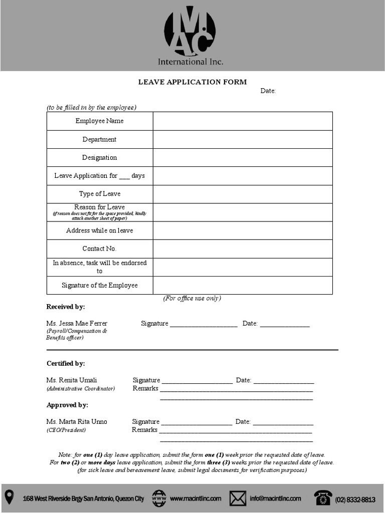 Leave Application Form: (To Be Filled in by The Employee) | PDF