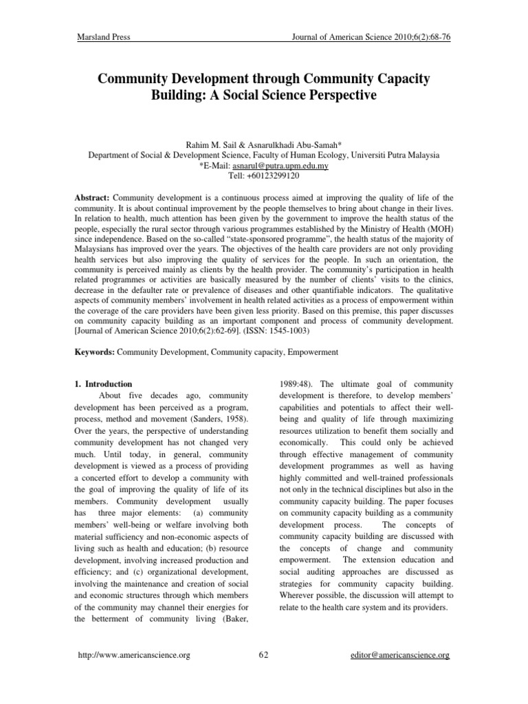 Community Development Through Community Capacity Building | PDF ...