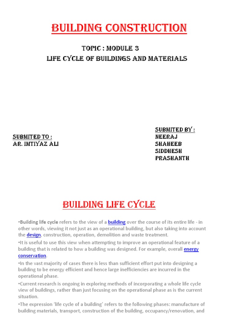 Life Cycle of Building Materials - MMBC Sem 8 B.arch | PDF | Life Cycle ...