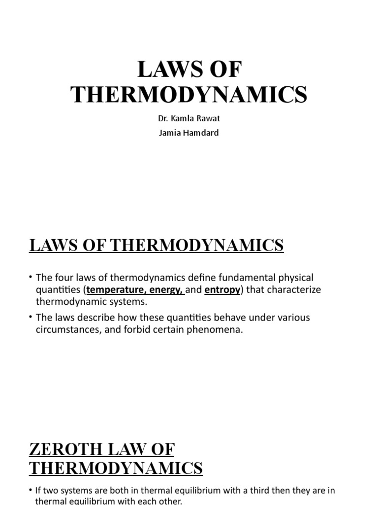 An Overview of the Four Laws of Thermodynamics: Defining Fundamental ...