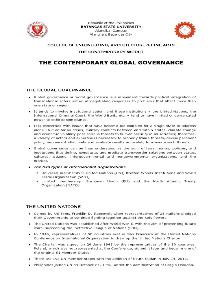 The Contemporary Global Governance | PDF | World Politics ...