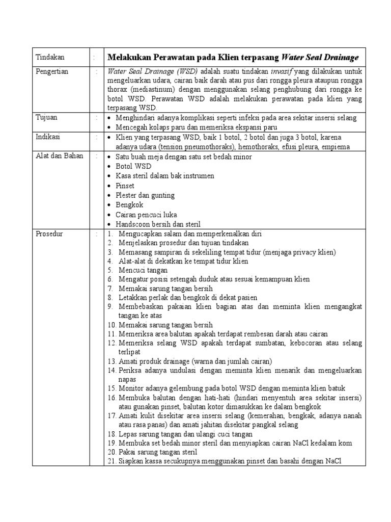 Tindakan WSD Dan Suction - Kep Medikal Bedah 2 | PDF