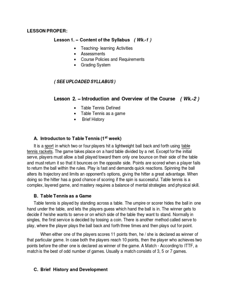 1st SEM. 21 - 22 - Uploaded Lessons - 1 (Table T.) | PDF | Table Tennis ...