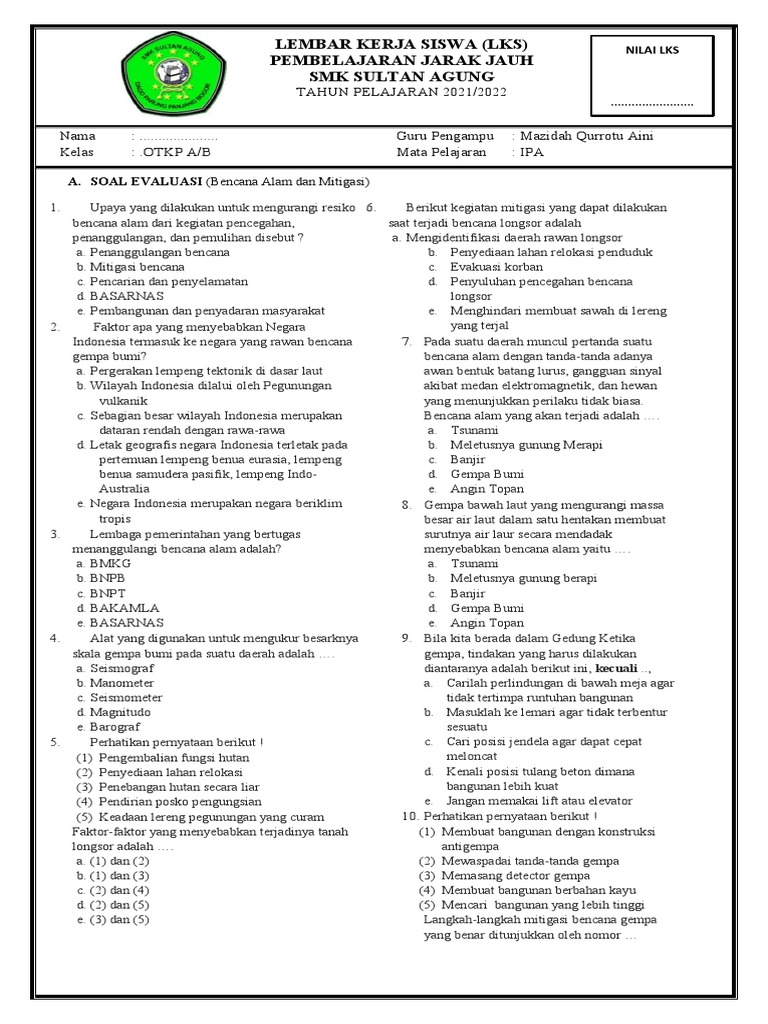 Soal Bencana Alam Dan Mitigasi | PDF