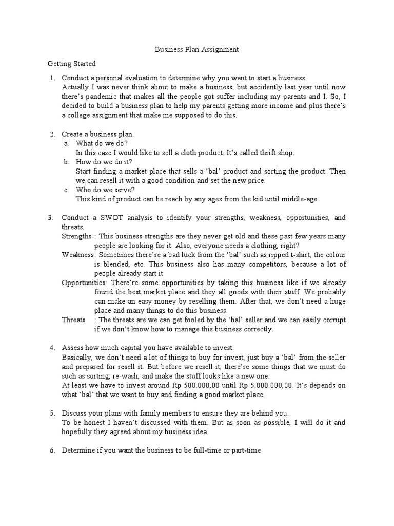 Business Plan Assignment | PDF | Swot Analysis | Microeconomics Business Plan Assignment | PDF | Swot Analysis | Microeconomics