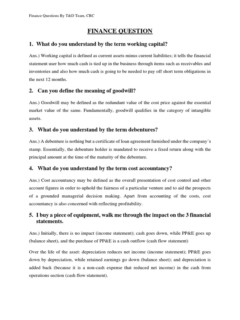Finance Questions | PDF | Expense | Cash Flow Statement