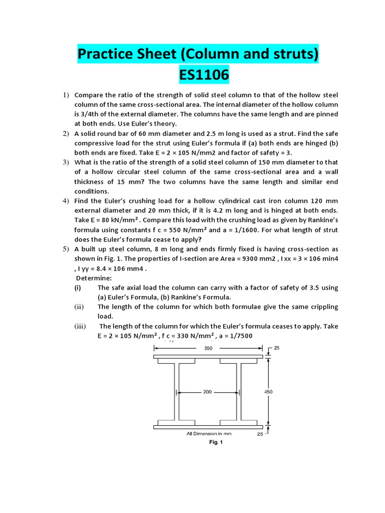 Analysis of Columns and Struts Using Euler's and Rankine's Formulas ...