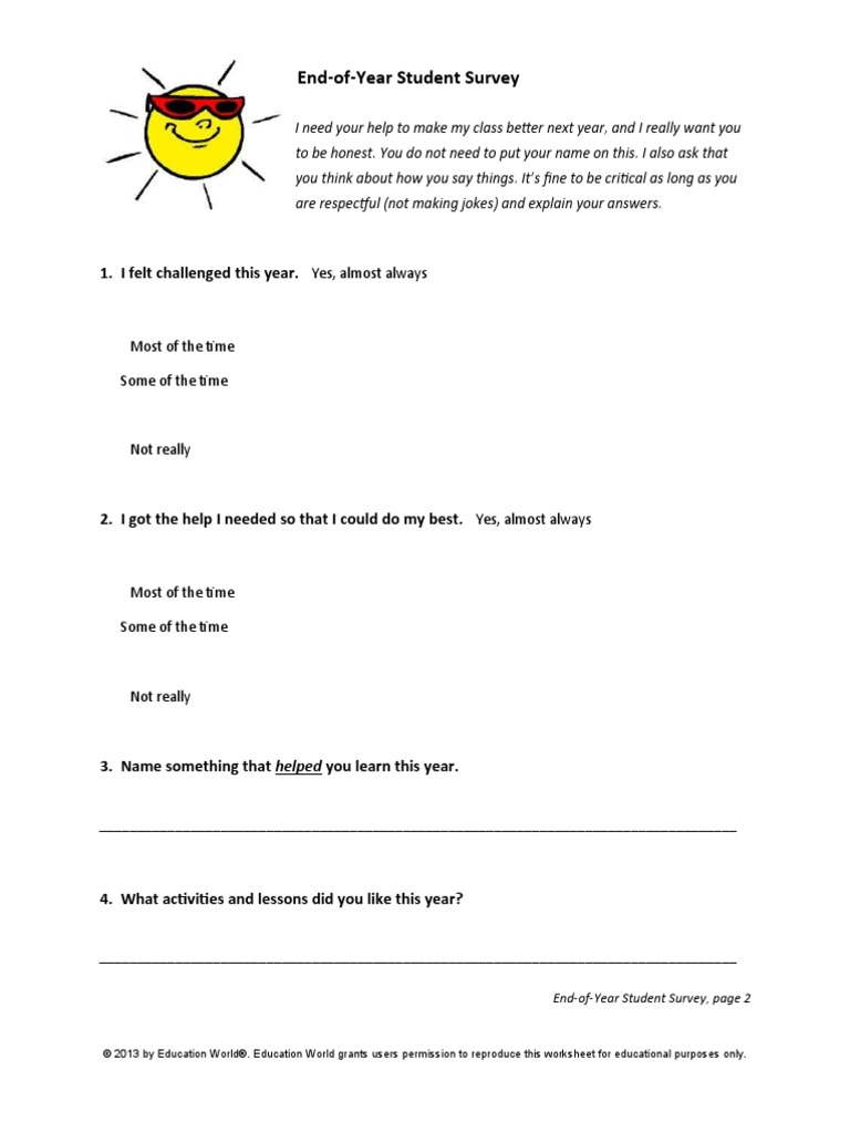 End-Of-Year Student Survey | PDF