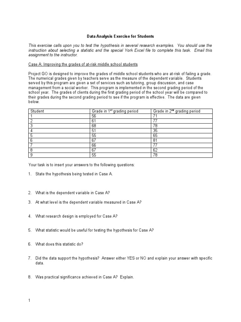 Data Analysis Exercise For Students: ST ND | PDF | Dependent And ...