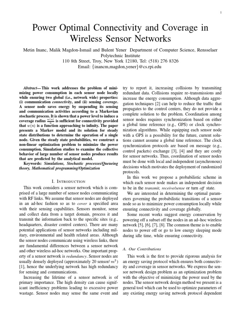 Power Optimal Connectivity and Coverage in Wireless Sensor Networks ...