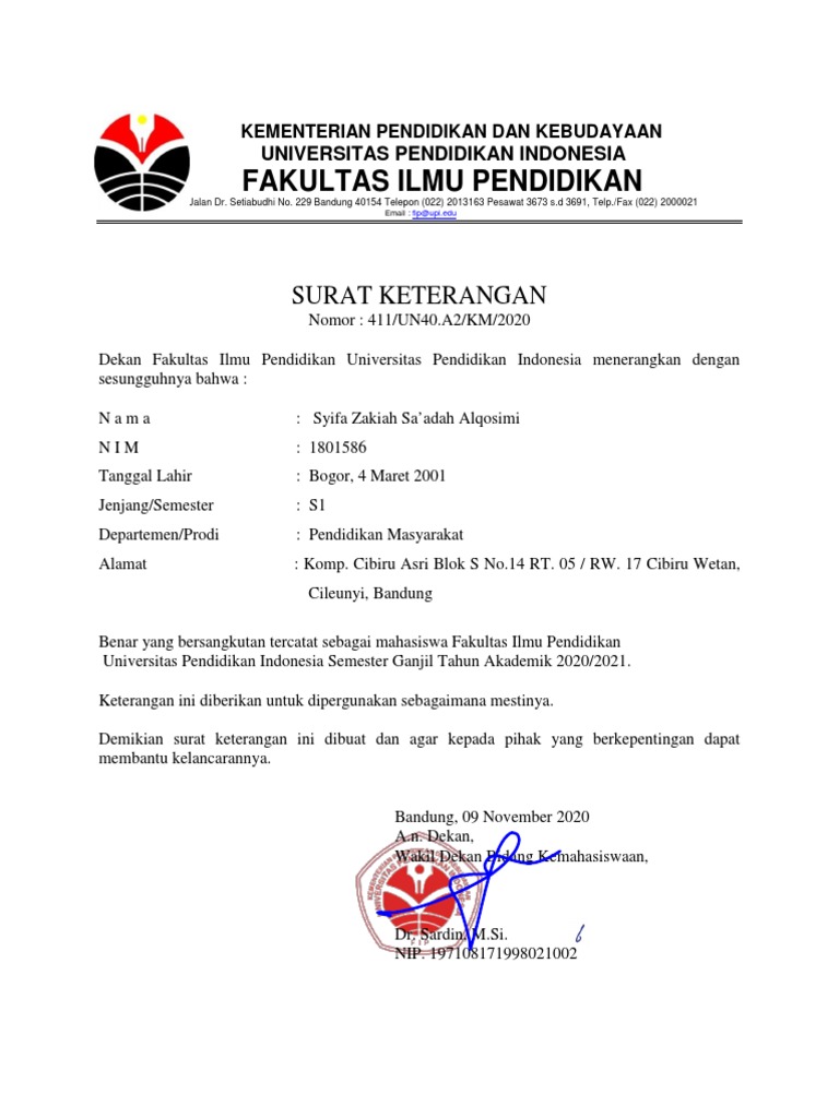 KETERANGAN AKTIF KULIAH Syifa Zakiah | PDF