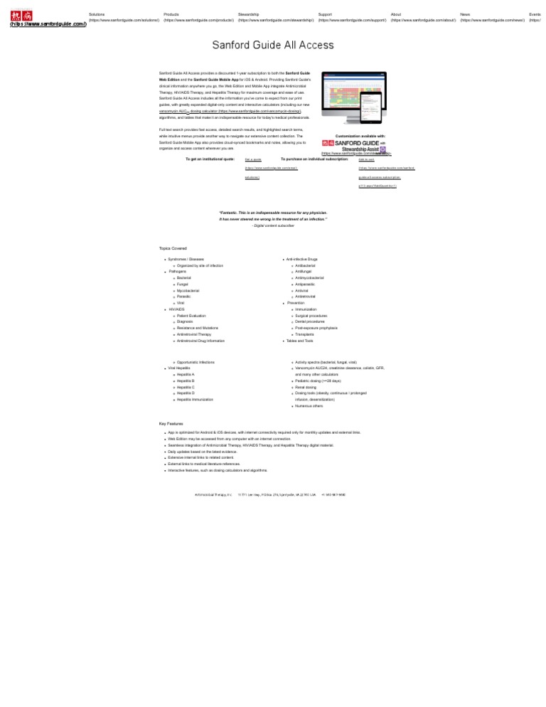 Sanford Guide All Access Overview | PDF | Infection | Antimicrobial