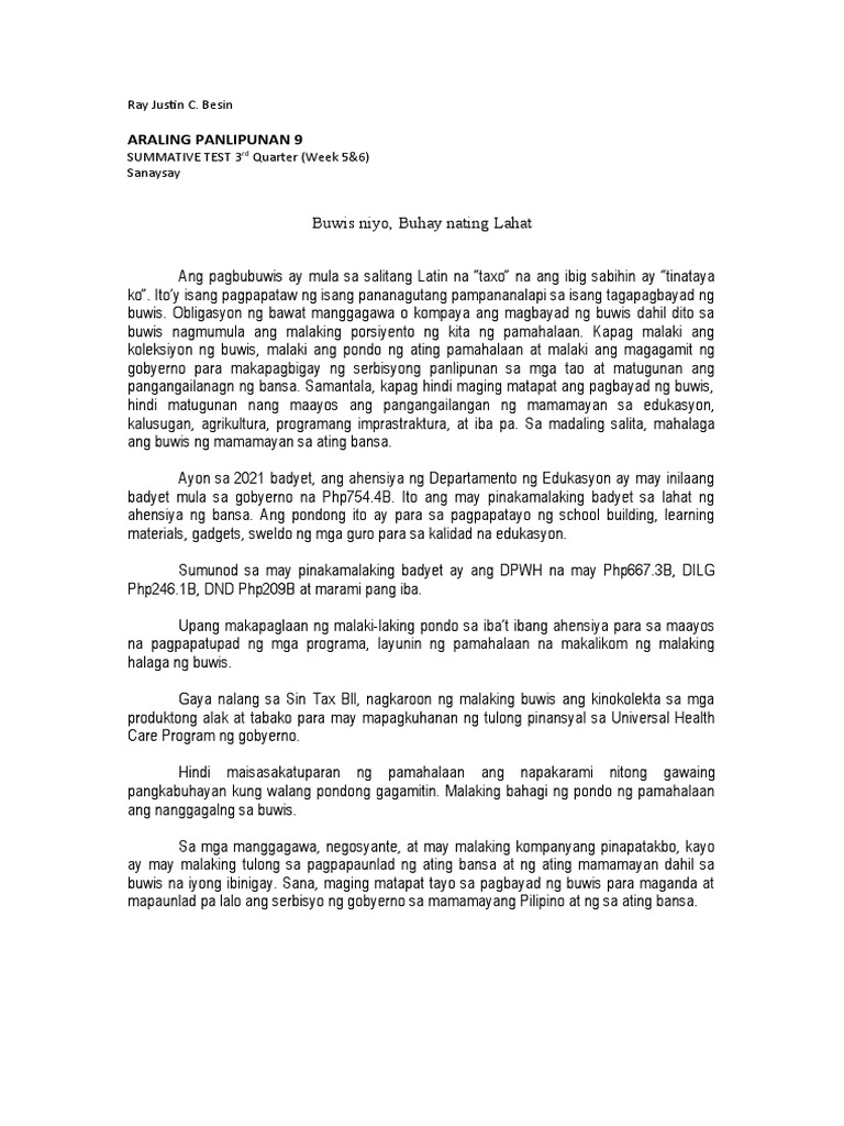 Sanaysay Ap Week 6 Q3 | PDF