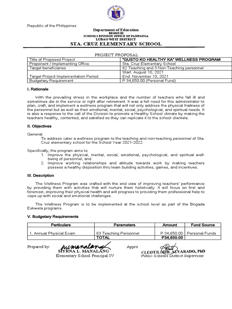Sta. Cruz Elementary School: Project Proposal | PDF | Health Sciences ...