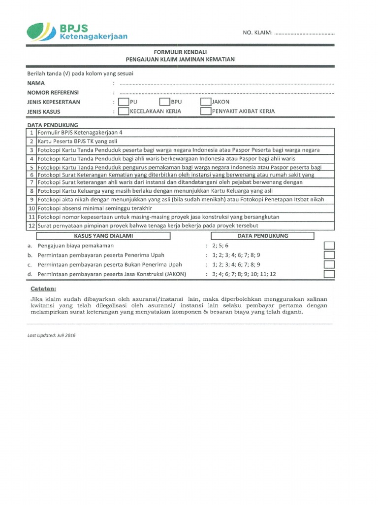 Form Pengajuan Jaminan Kematian | PDF
