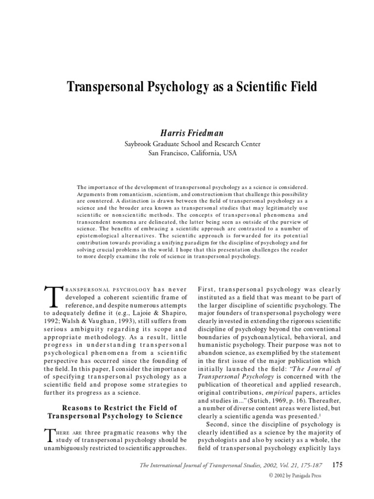 Transpersonal Psychology As A Scientific Field: Harris Friedman | PDF ...