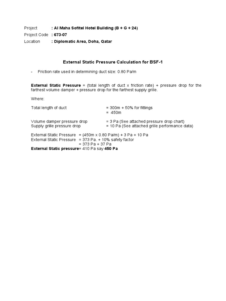 Static Pressure Calculation | PDF