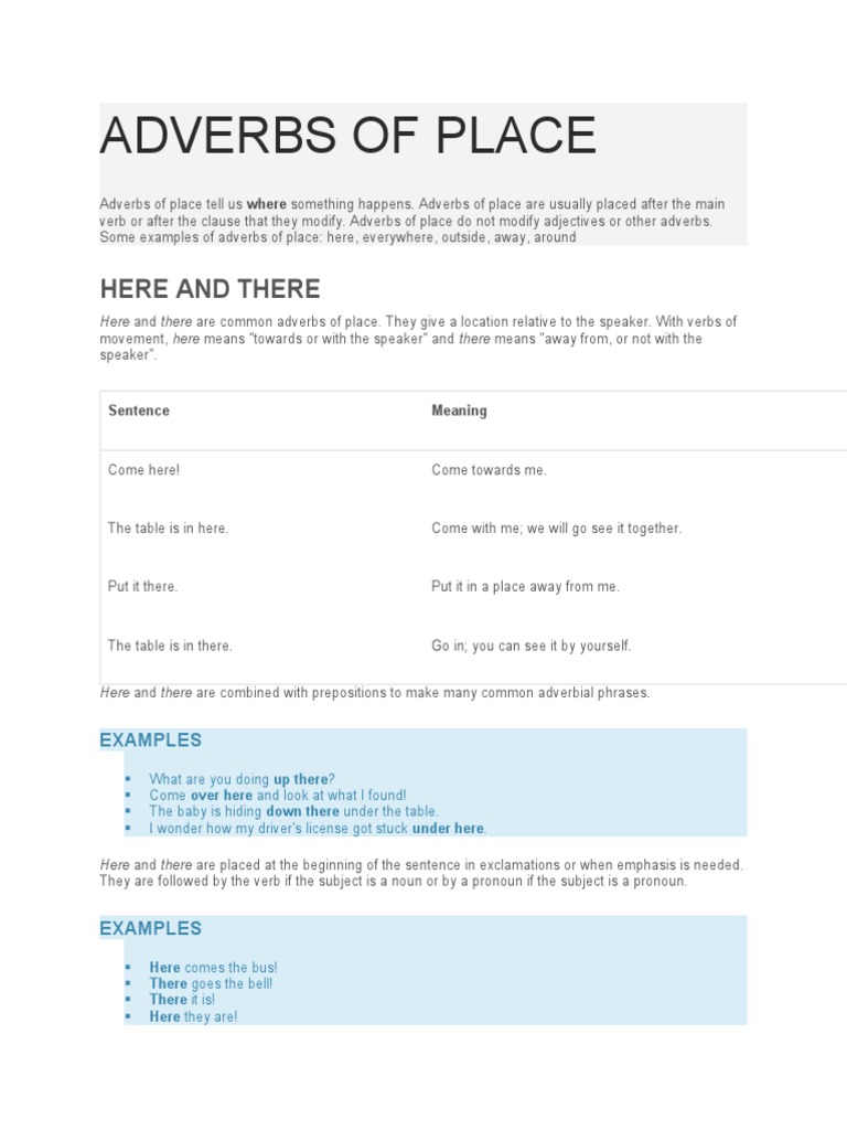 Adverbs of Place | PDF | Adverb | Preposition And Postposition