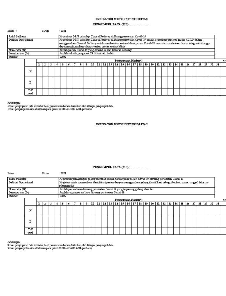 Form Indikator Mutu Unit Ruangan | PDF