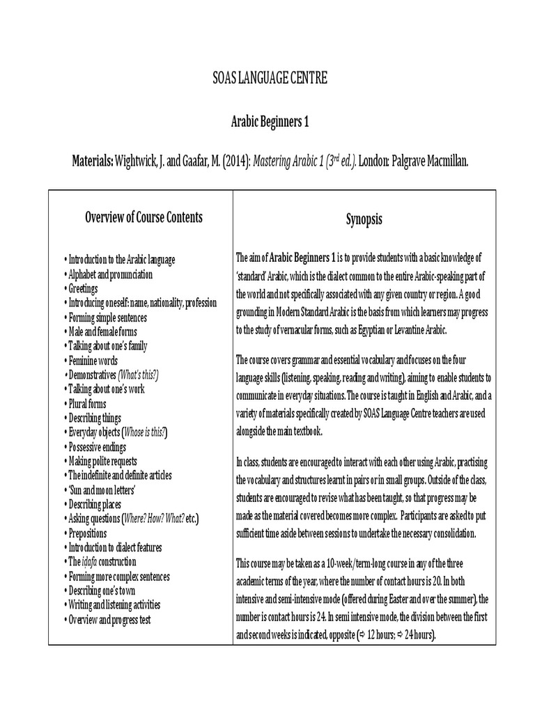 Introduction to Modern Standard Arabic: An Overview of the Arabic ...
