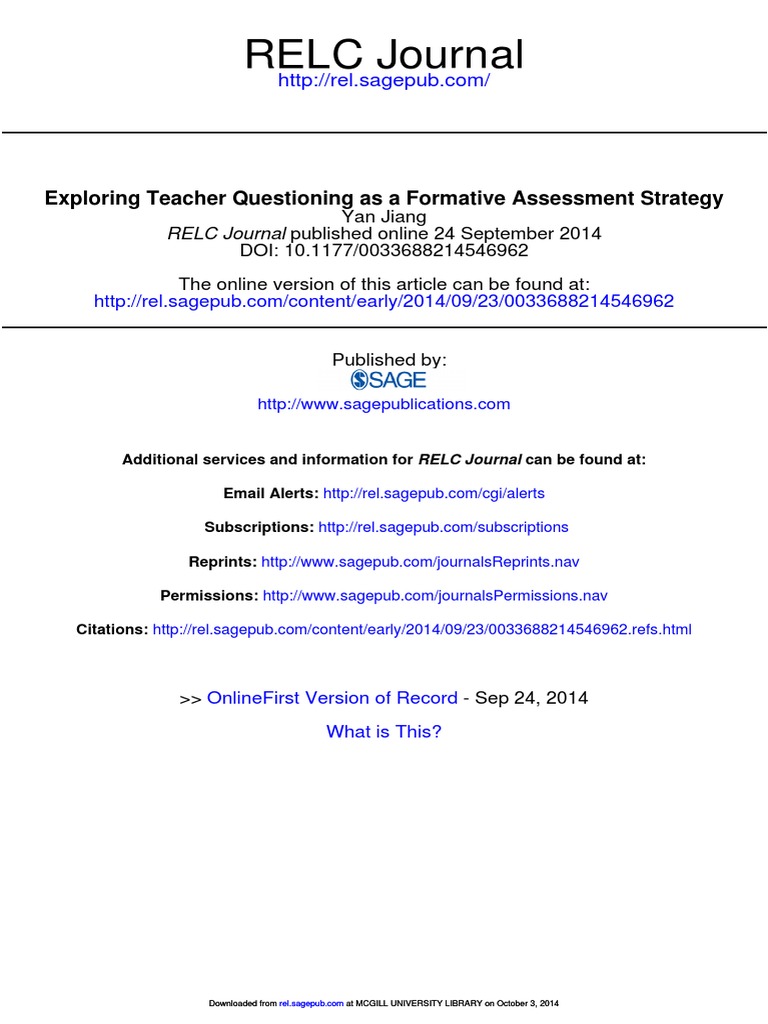Exploring Teacher Questioning As A Formative Assessment Strategy | PDF ...