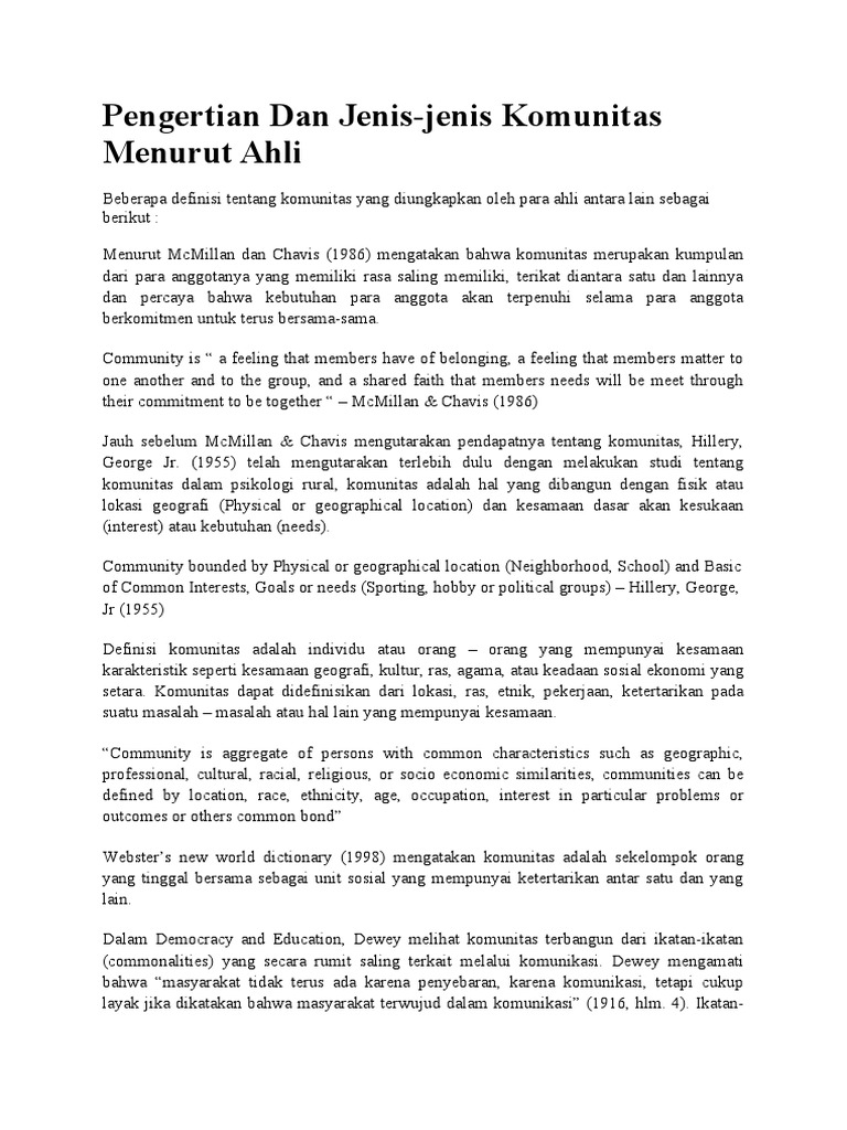 Pengertian Dan Jenis Komunitas | PDF