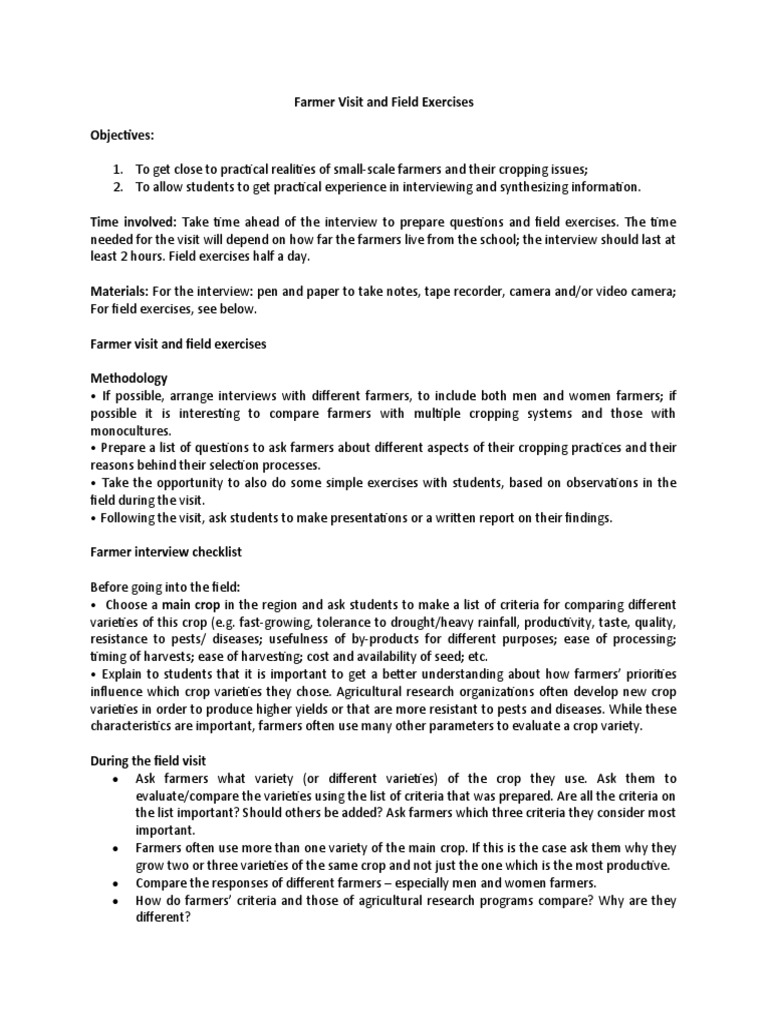 Field Visit Guide for Farmer Interviews | PDF | Agriculture | Crop Rotation