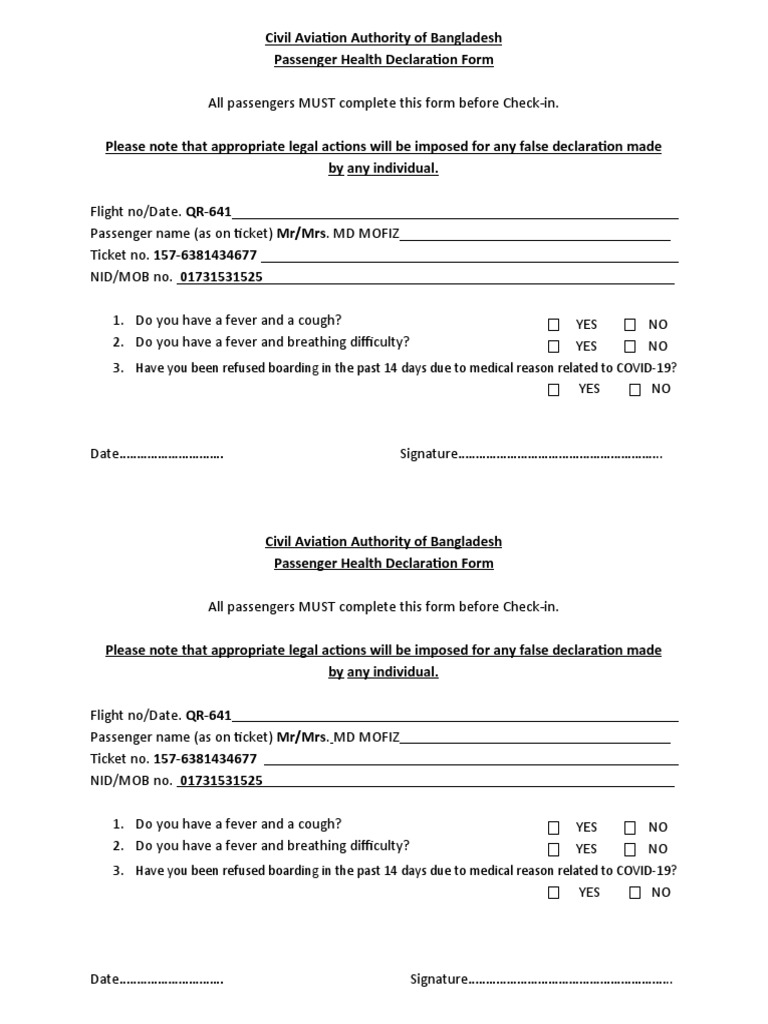 Civil Aviation Form | PDF