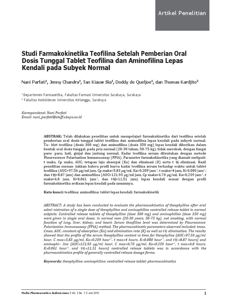 Studi Farmakokinetika Teofilina Setelah Pemberian Oral | PDF | Pengembangan Diri | Kesehatan ...