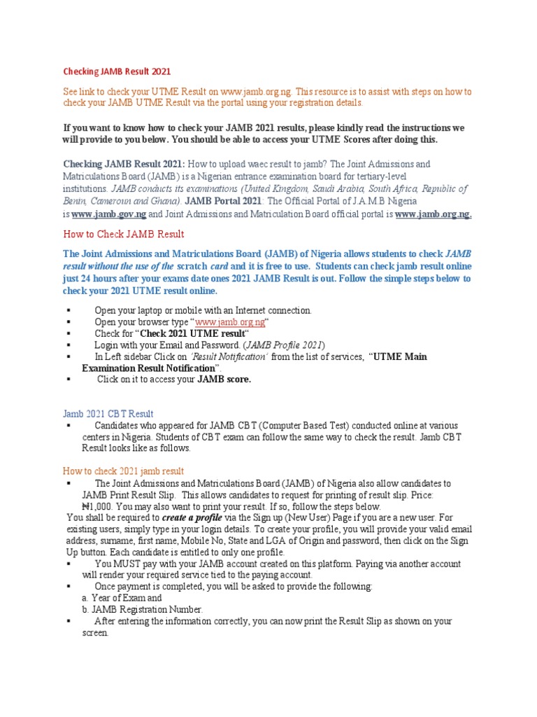 Checking JAMB Result 2021 Template | PDF | Cyberspace | Information ...
