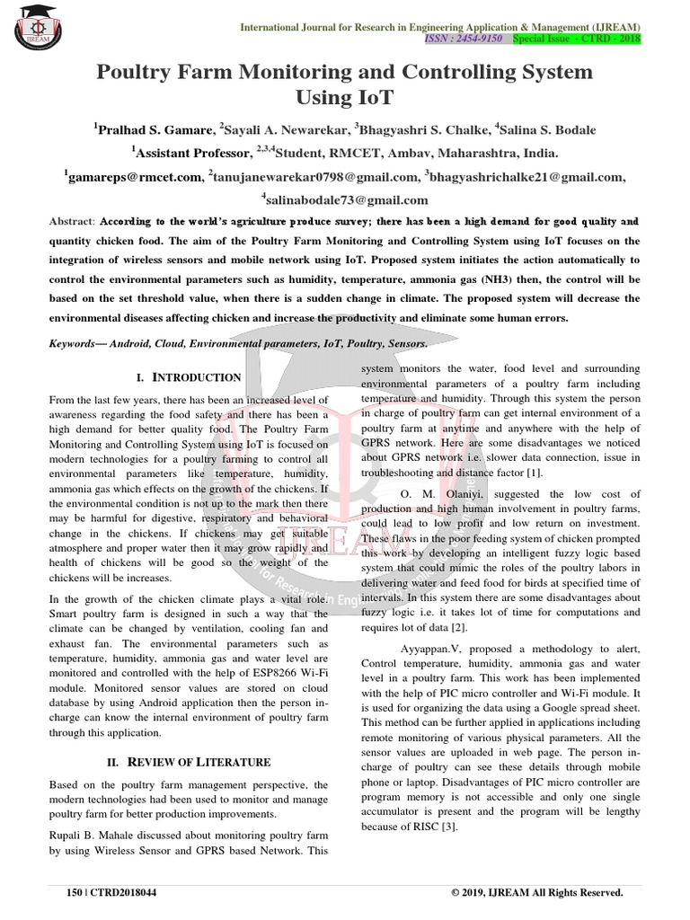 9.poultry Farm Monitoring and Controlling System Using IoT | PDF | Internet Of Things | Sensor
