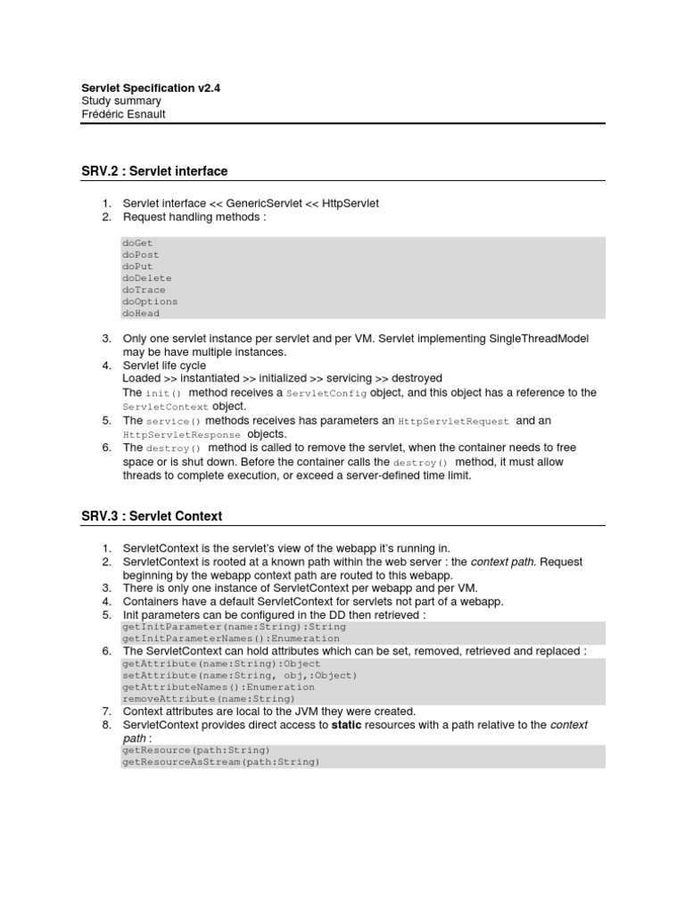 Servlet Spec Summary | Download Free PDF | Java Servlet | Software Development