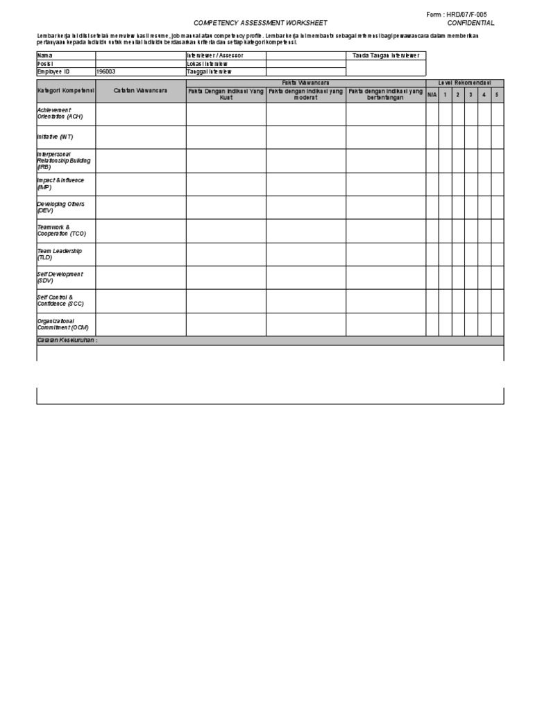 Competency Assessment Worksheet | PDF