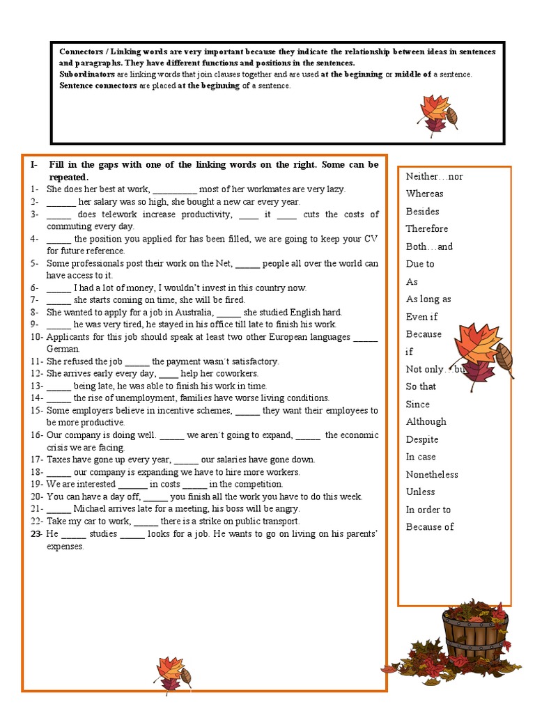 Linking Words (Signal Words) Worksheet | Download Free PDF | Employment ...