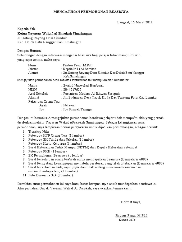 Surat Pengajuan Beasiswa | PDF