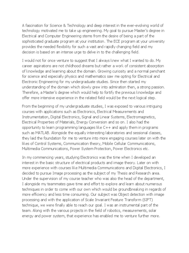 Statement of Purpose | PDF | Electrical Engineering | Engineering