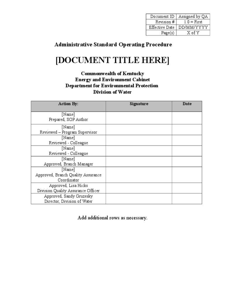 Administrative SOP Template - Kentucky475326920211027 | PDF | Quality ...