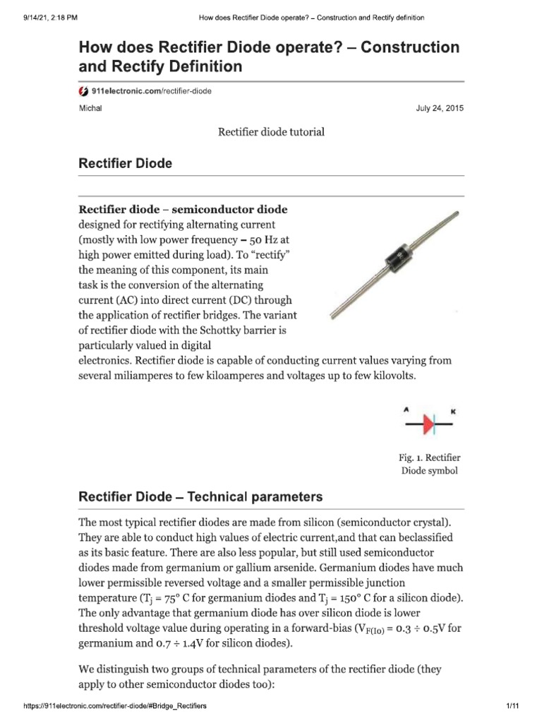 Diodes Rectifier Diode Bridge Rectifiers How They Operate Pdf