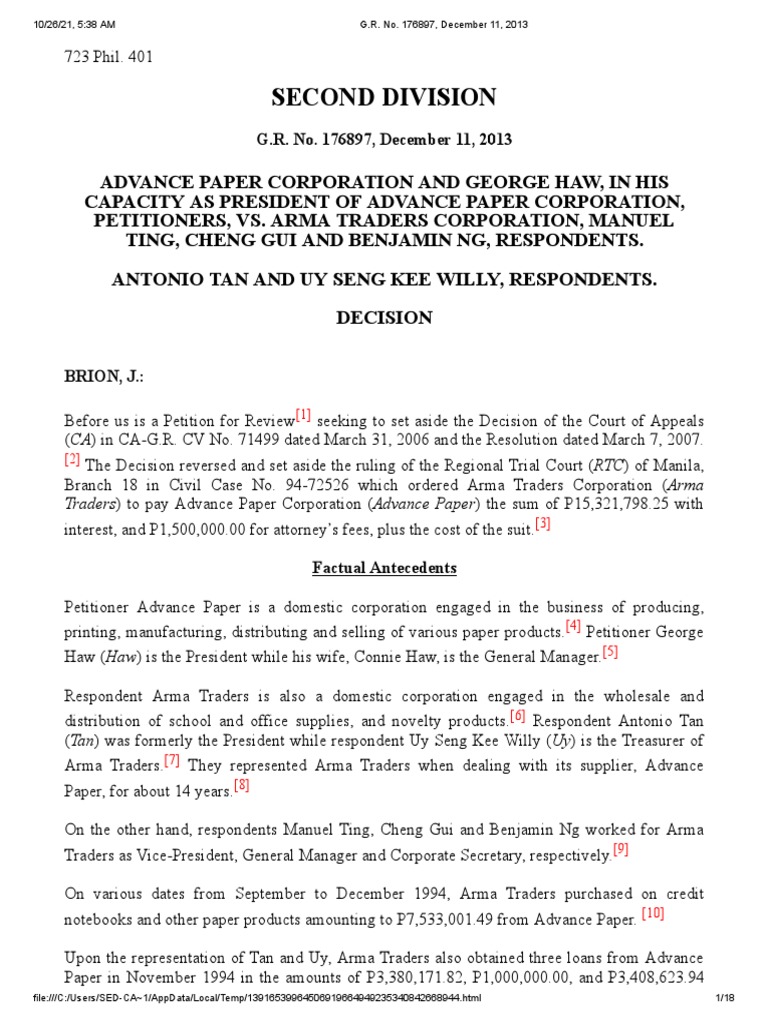 Advance Paper Corp v. Arma Traders Corp G.R. No. 176897, December 11 ...