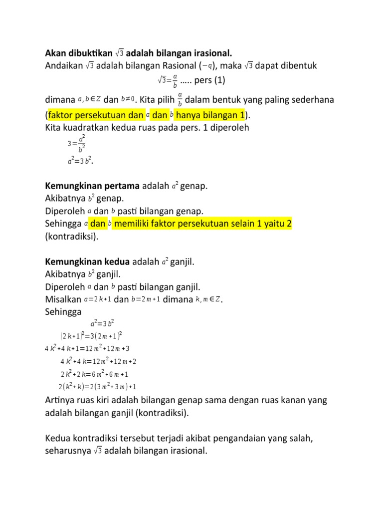 Pembuktian √3 sebagai Bilangan Irasional | PDF | Metode & Bahan Ajar