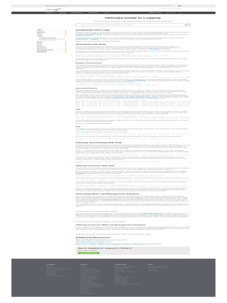 Analyzing Linux Logs - The Ultimate Guide To Logging | PDF | Regular Expression | Linux