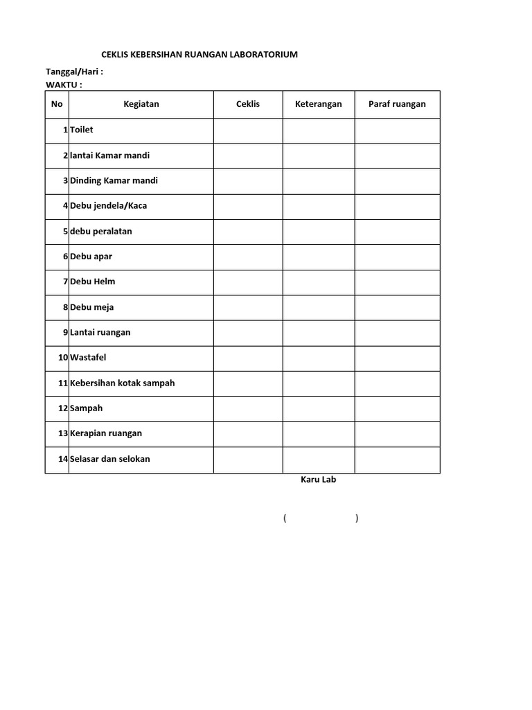 Ceklis Kebersihan Ruangan | PDF