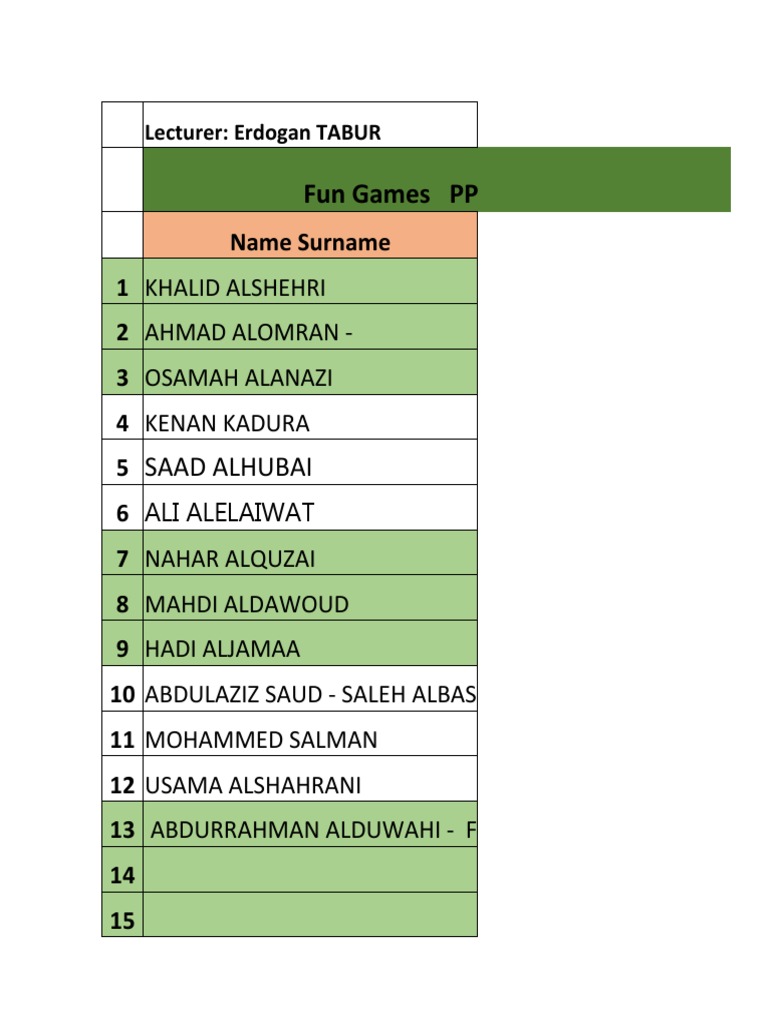 Sect-12 Name List For Fun Games Assignment | PDF