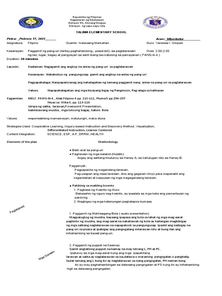 Cot Iplan 2ND QRT Filipino 4 Kaantasan NG Pang-Uri | PDF