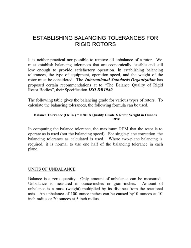 Balance Tolerances 1 | PDF