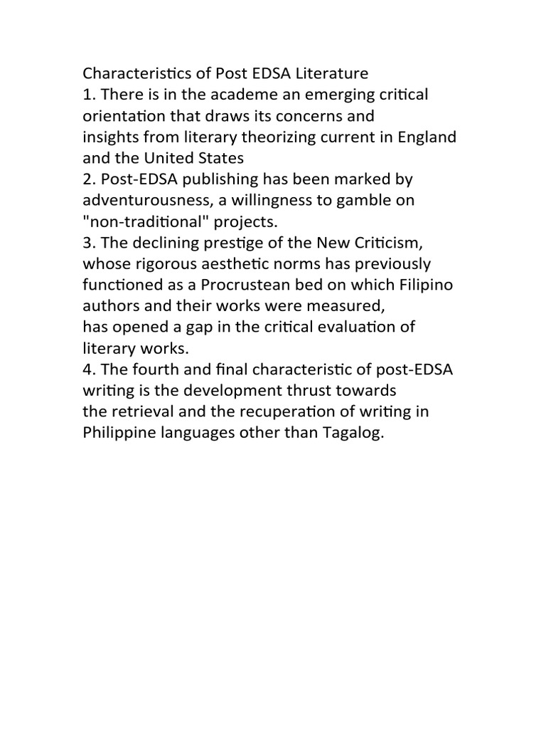 Characteristics of Post EDSA Literature | PDF