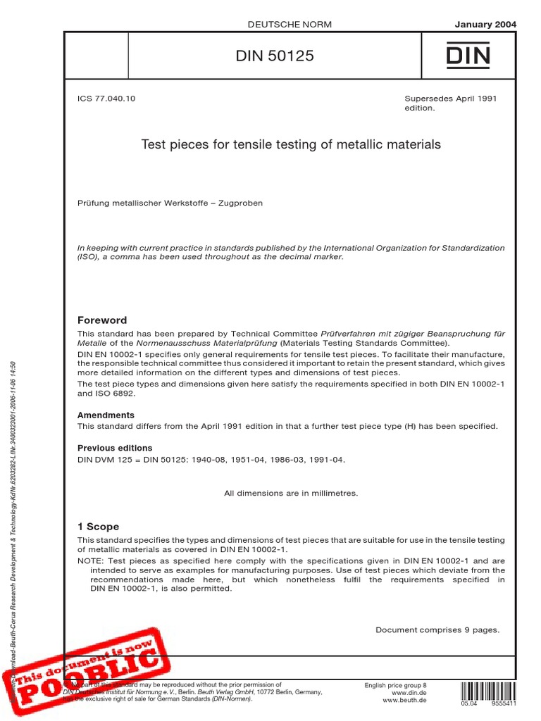 Din 50125 2004 en | PDF | Engineering Tolerance | Length