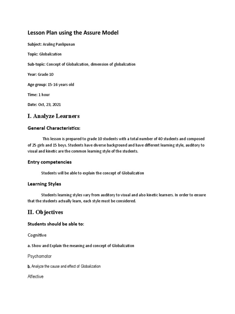 Lesson Plan Using The Assure Model | PDF | Teachers | Learning Styles