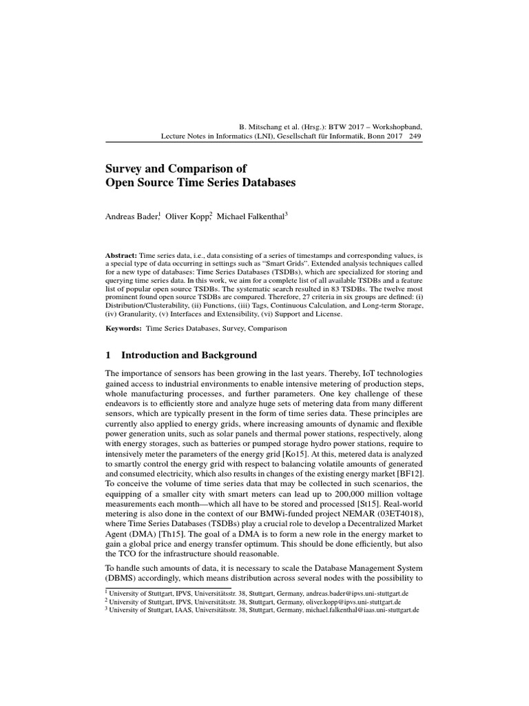 Survey and Comparison of Open Source Time Series Databases | PDF | Databases | Relational Database