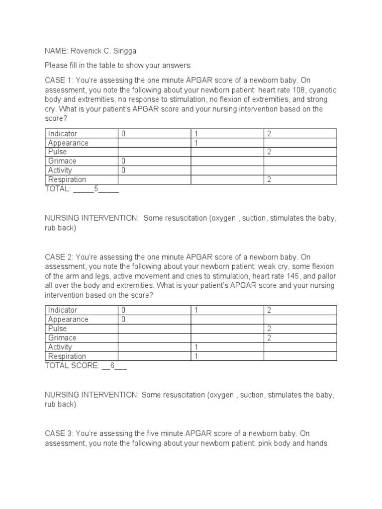 APGAR-SCORING-CASE-SCENARIOS Singga | PDF | Cardiopulmonary ...
